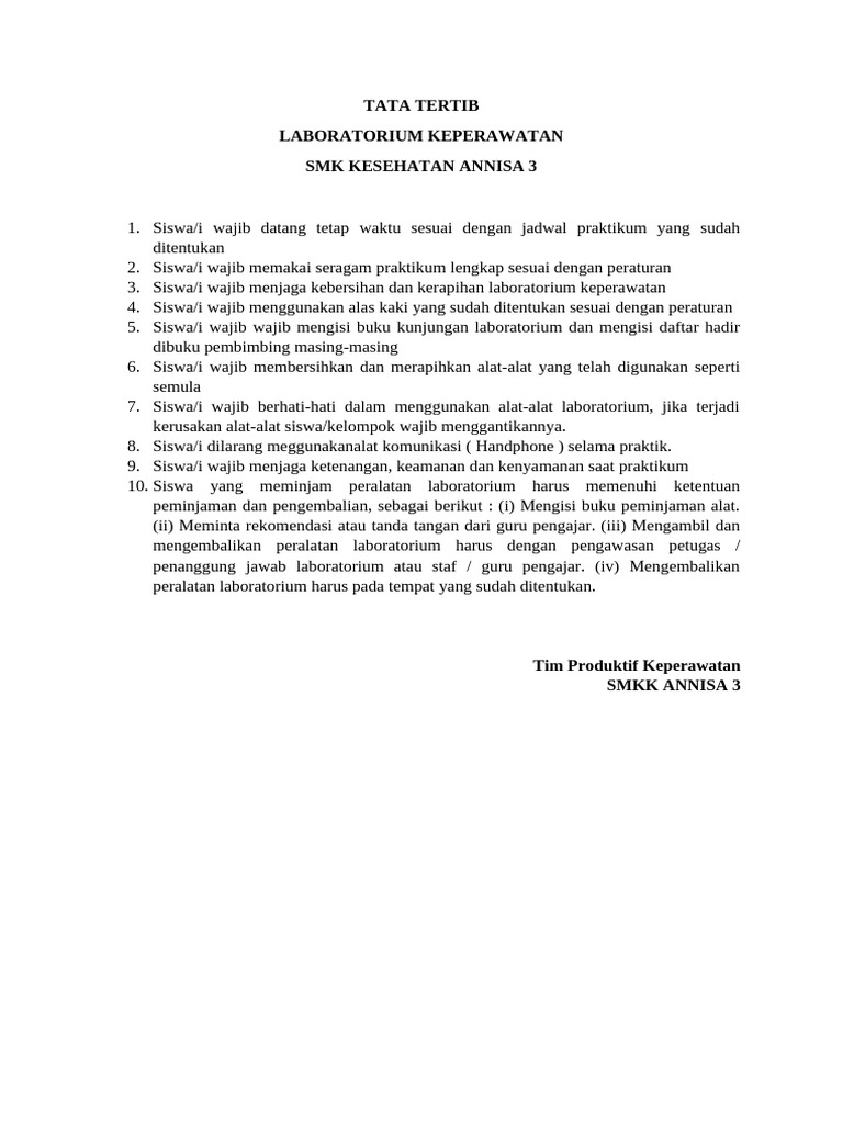 TATA TERTIB LAB KEP | PDF