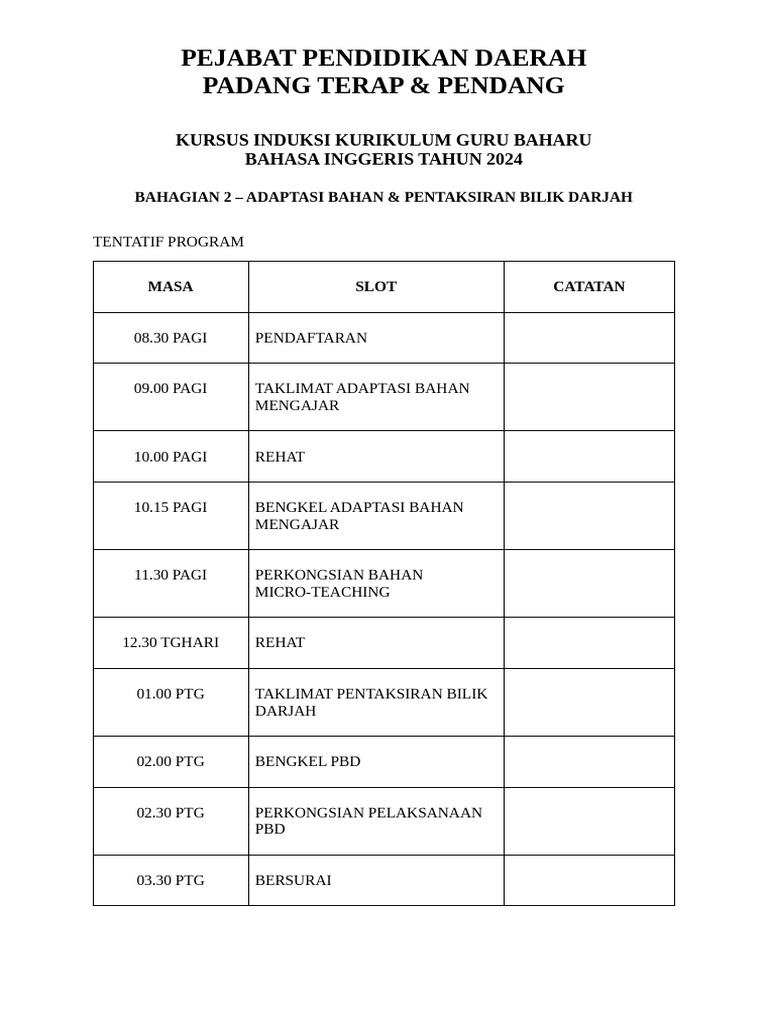 Tentatif Program Bengkel Material Adaptation & PBD | PDF