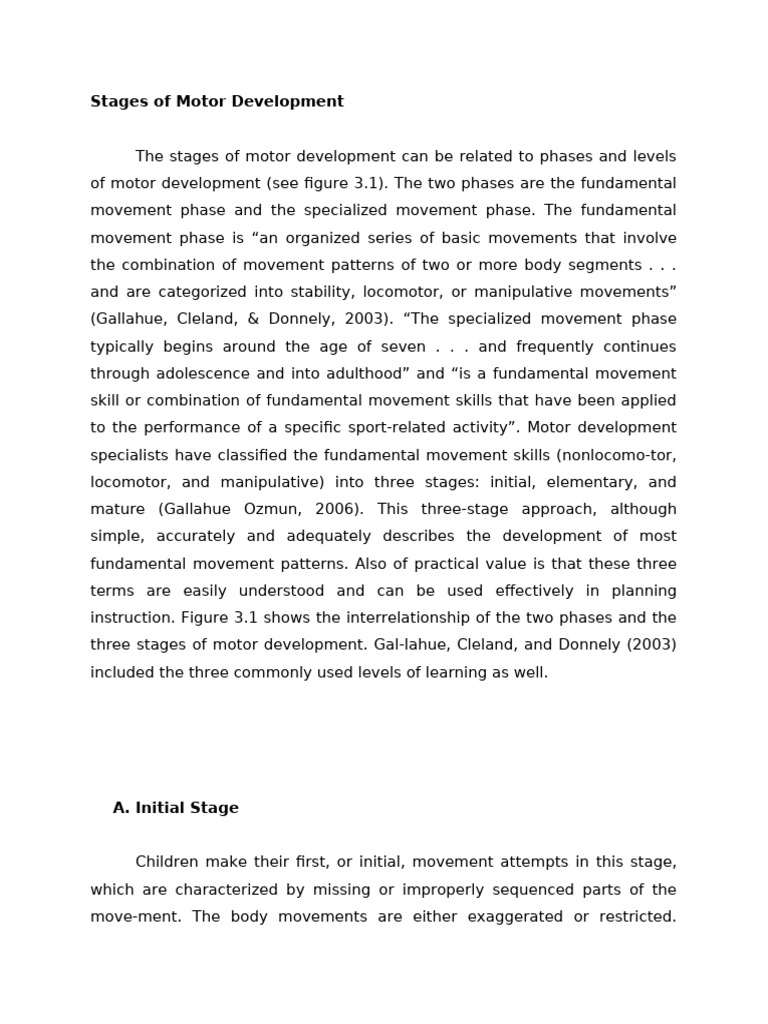 Stages of Motor Development | PDF