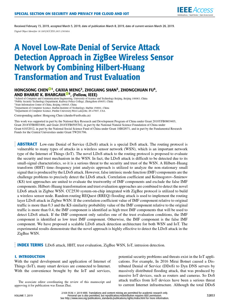 A Novel Low Rate Denial Of Service Attack Detection Approach In Zigbee
