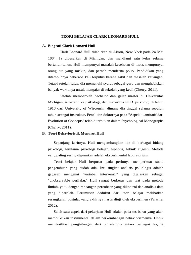 Materi Teori Belajar Clark Leonard Hull | PDF