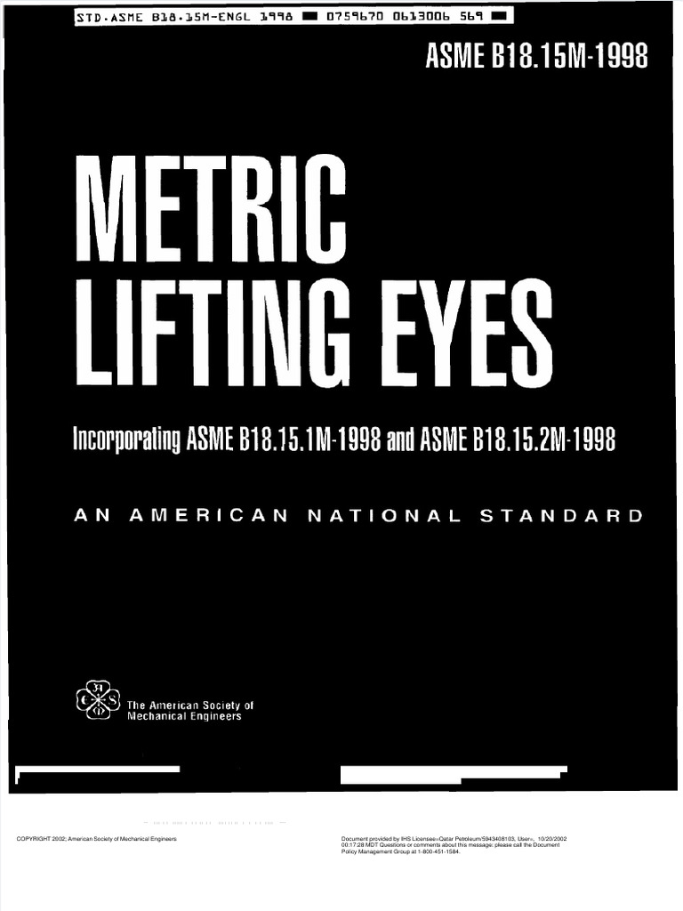 Asme b1815 1998metric Eye Bolts | PDF