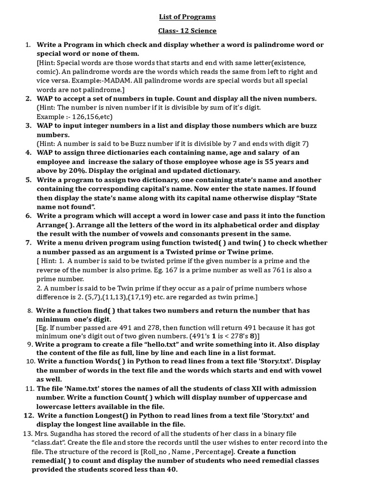 List of Programs - Class 12 | PDF | Numbers | Business