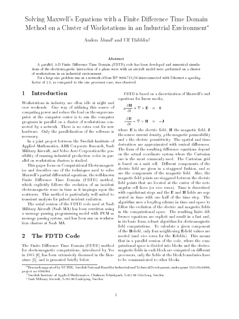 Solving Maxwell's Equations With A Finite Difference Time Domain Method On A Cluster of ...