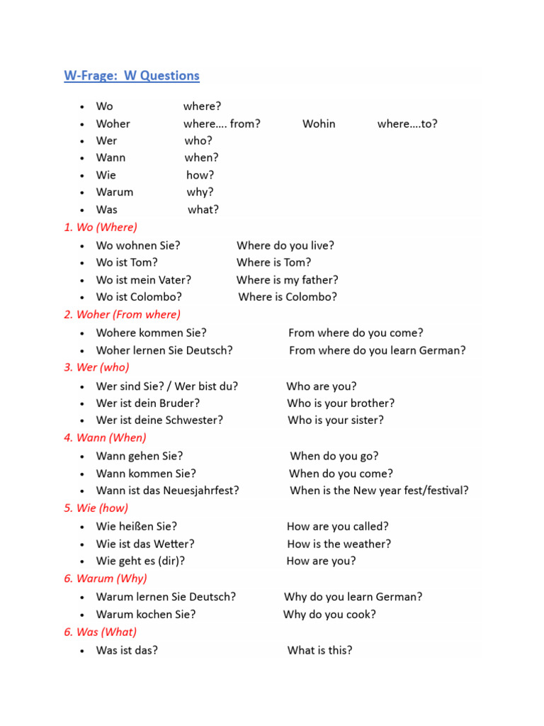 W-Fragen: Deutsch Grundlagen | PDF | Self-Improvement