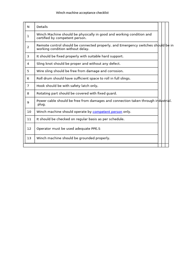 Winch Machine Checklist _ Winch Inspection Checklist – PZWK