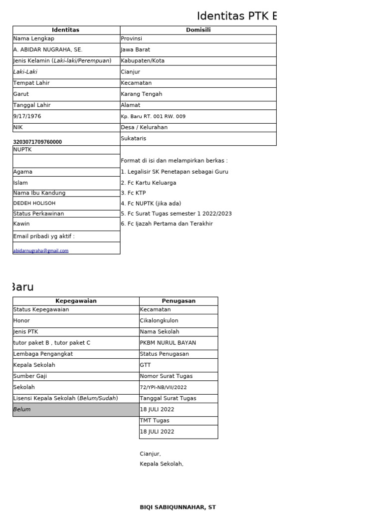 FORM PTK A. Abdzar Nugraha PKBM Nurul Bayan | PDF