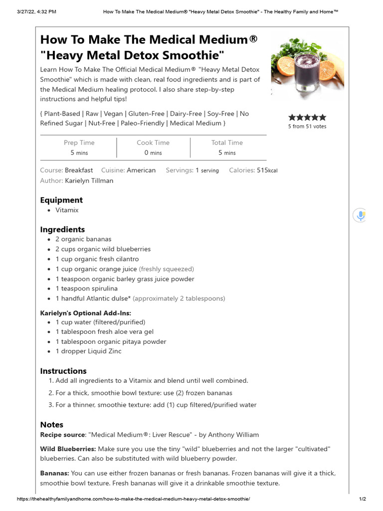 How To Make The Medical Medium® - Heavy Metal Detox Smoothie | PDF