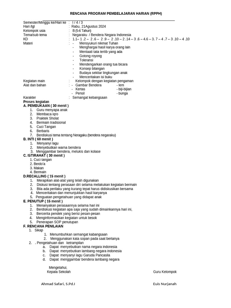 RPPH Paud Negaraku | PDF