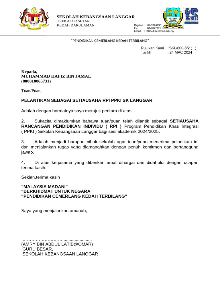 Surat Lantikan Rpi 24 | PDF