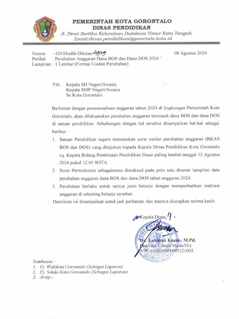 Surat Edaran Perubahan Bos Dos 2024 | PDF