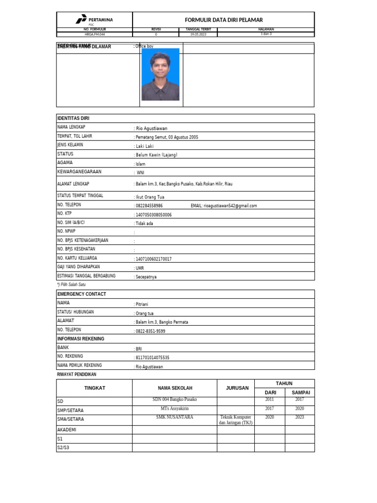 Formulir Data Diri-2 | PDF