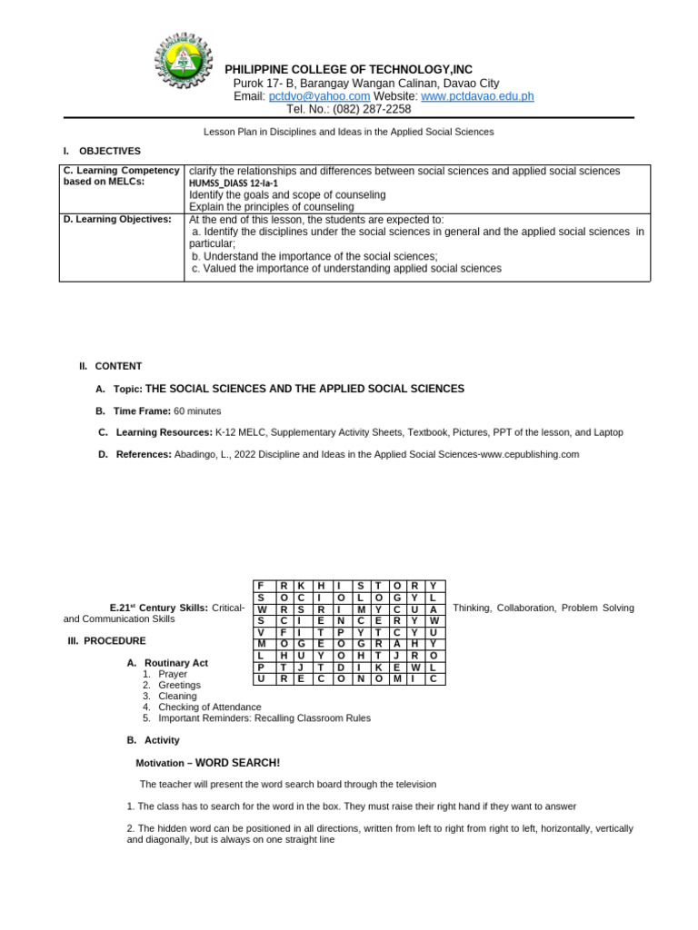 Lesson Plan - Diass Week 1 | PDF