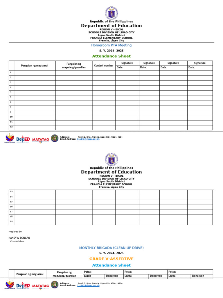 Attendance-for-Brigada-SY-2024-2025 | PDF