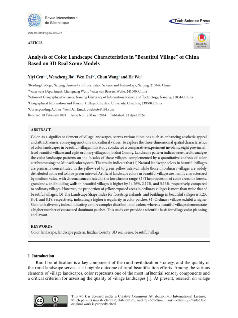 Analysis of Color Landscape Characteristics in "Beautiful Village" of ...