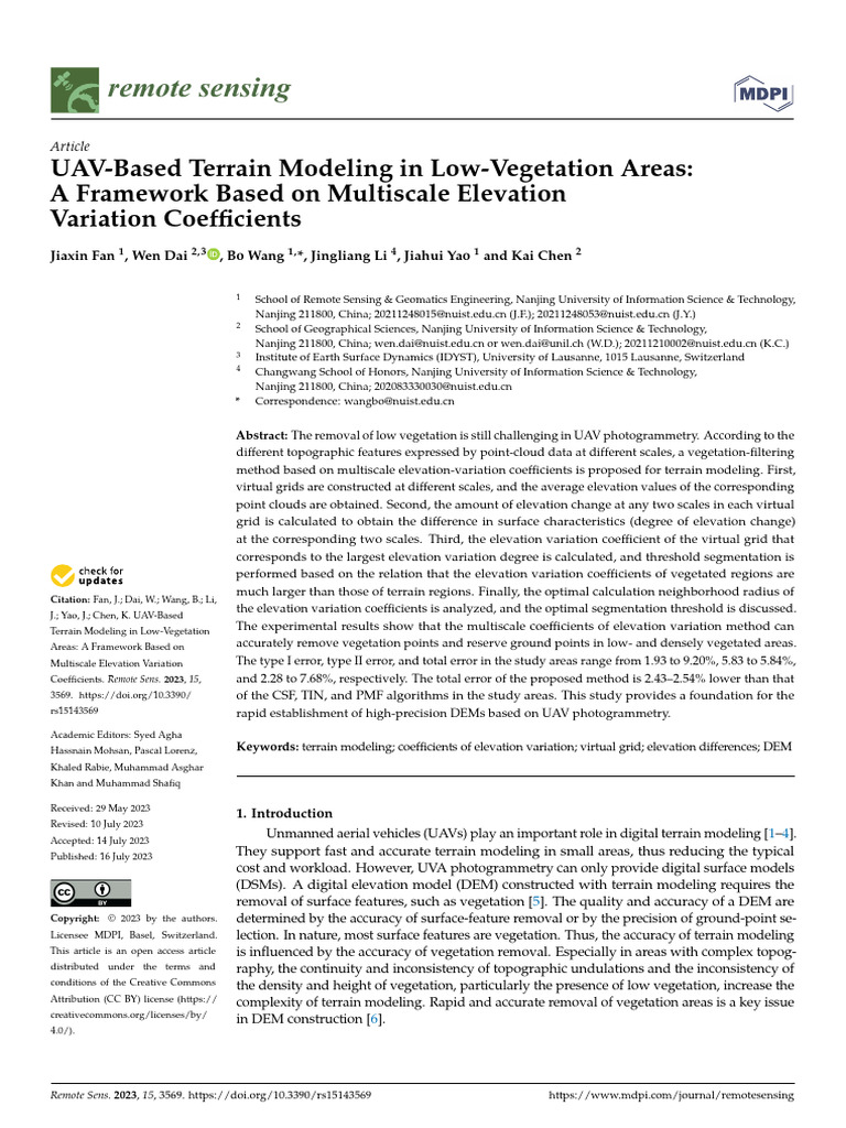 UAV-Based Terrain Modeling in Low-Vegetation Areas: A Framework Based ... UAV-Based Terrain Modeling in Low-Vegetation Areas: A Framework Based ...