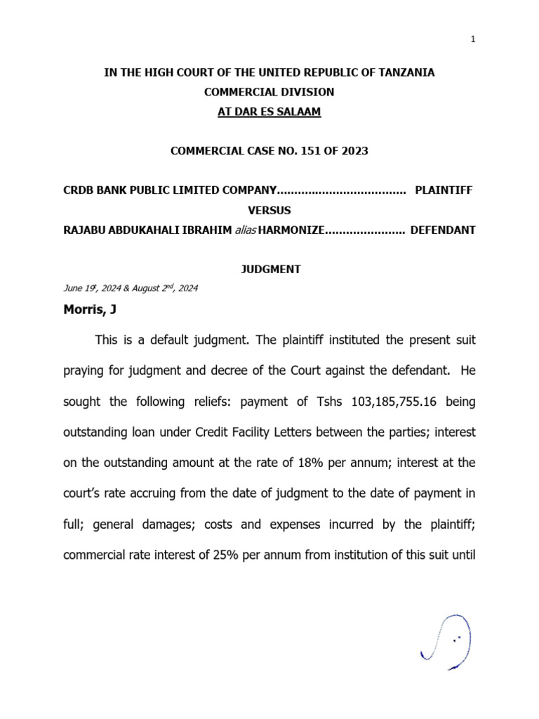 CRDB Bank Public LTD Company Vs Rajabu Abdukahali Ibrahim Alias ...