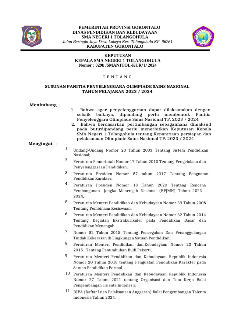 SK Panitia OSN 2024-1 | PDF