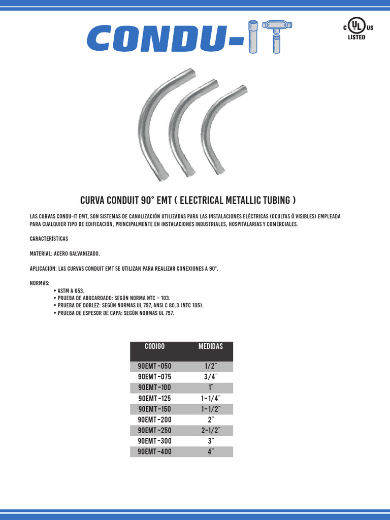 Ficha Tecnica Conduit EMT Curva 90 | PDF
