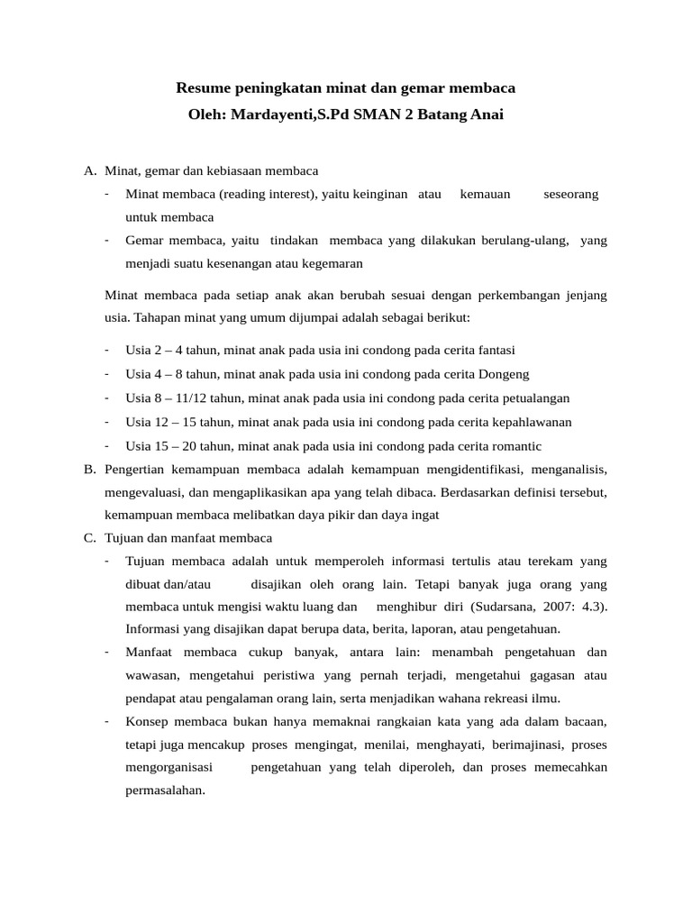 Resume Peningkatan Minat Dan Gemar Membaca | PDF