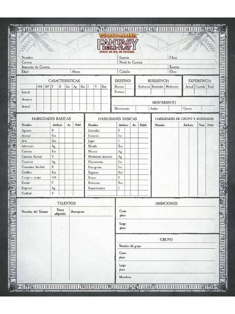 Warhammer Fantasy 4 Ed - Hoja de Personaje Definitiva | PDF