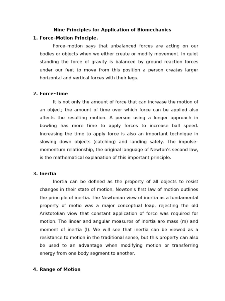 Nine Principles For Application of Biomechanics | PDF