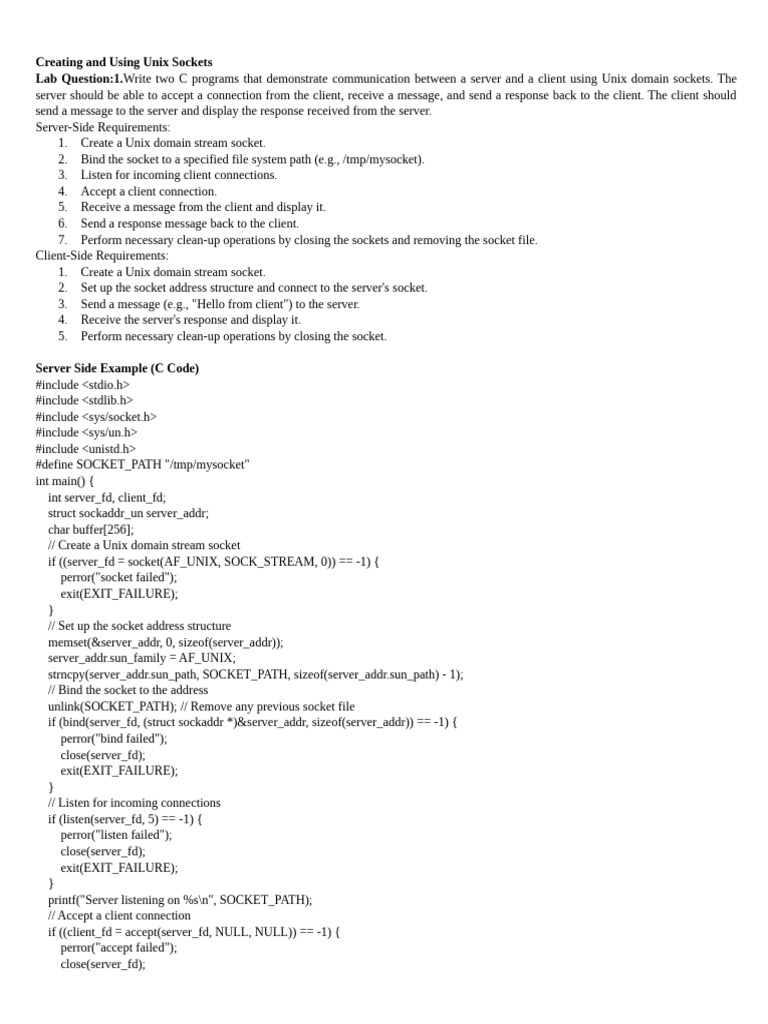 1.creating and Using Unix Sockets | PDF