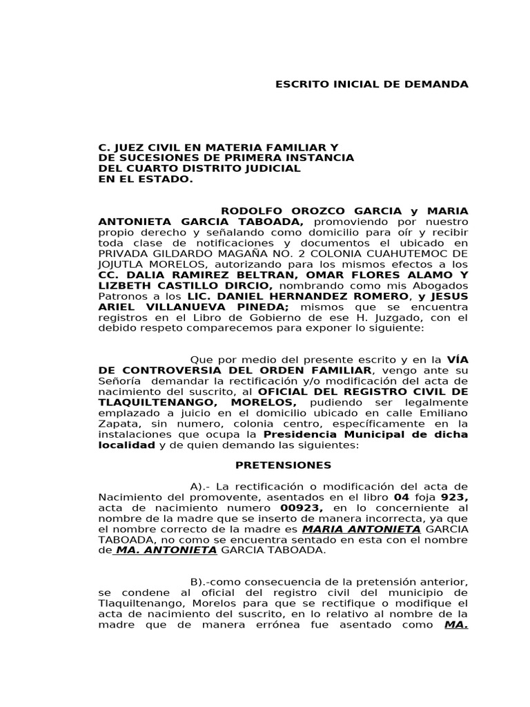 Escrito Inicial de Demanda | PDF