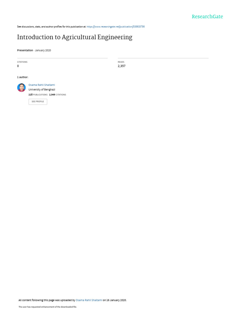 Introduction To Agricultural Engineering | PDF