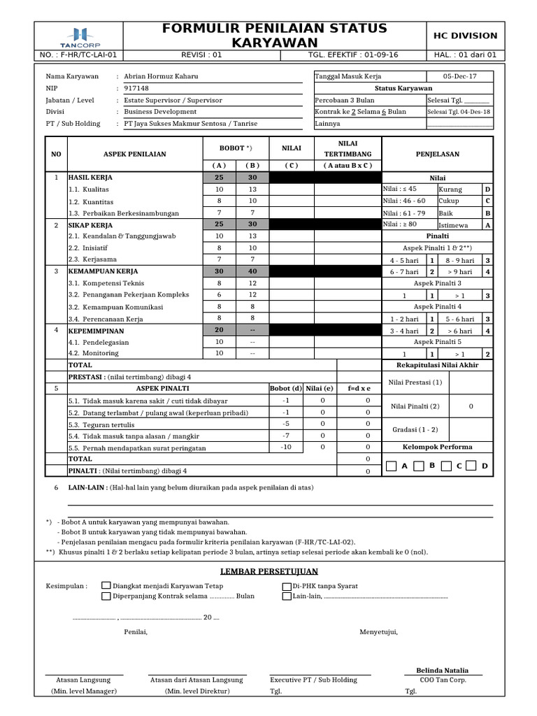 Form Penilaian Karyawan | PDF