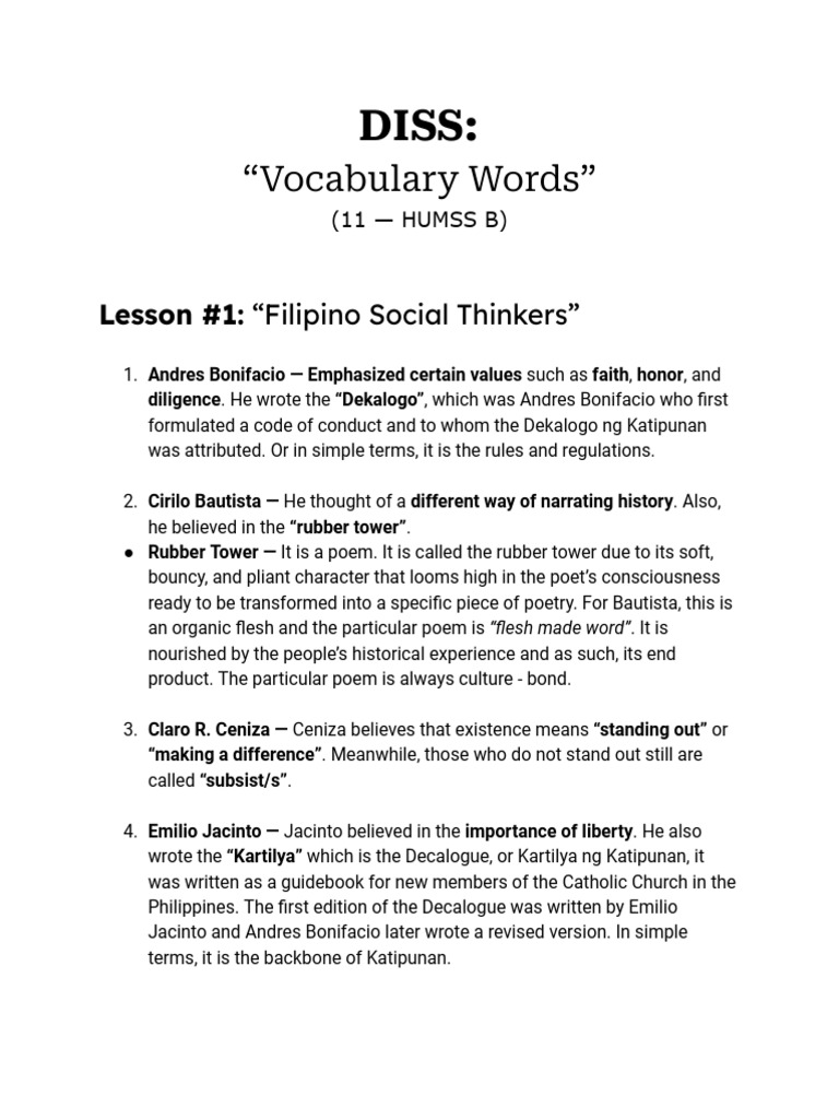 DISS - Vocabulary Words (Finals) | PDF