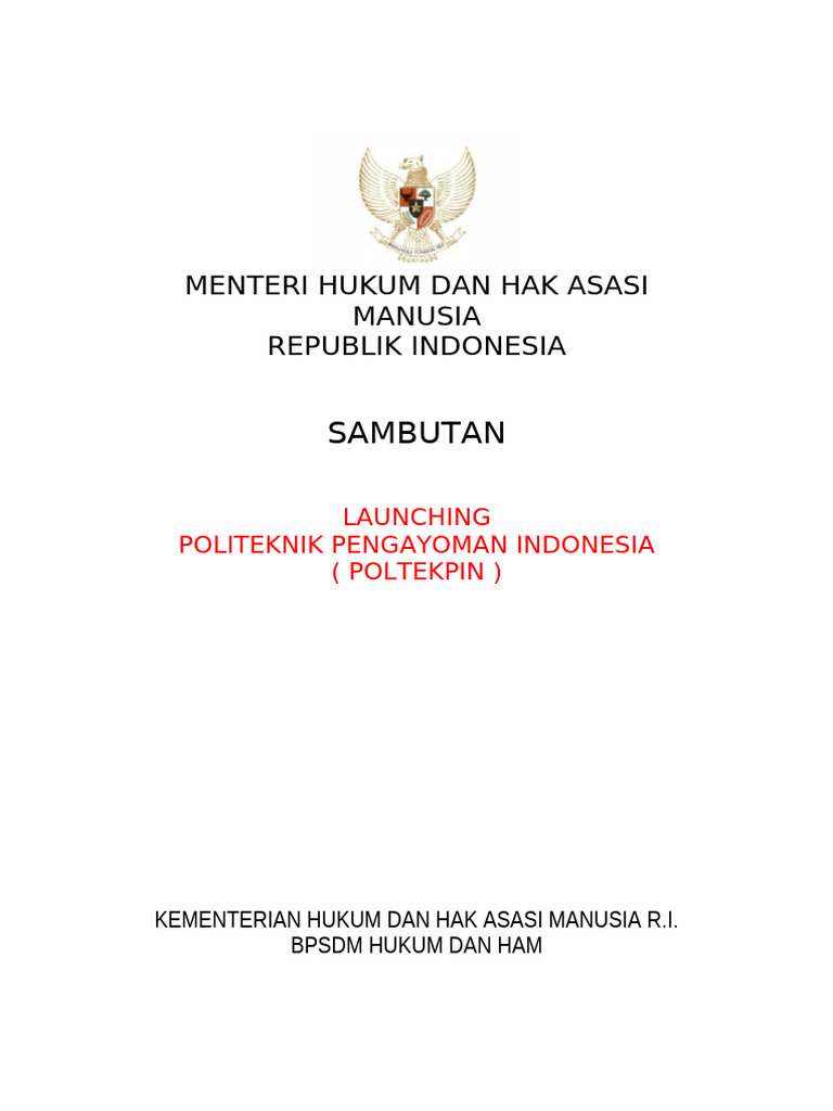 Sambutan Menteri Launching Poltekpin | PDF