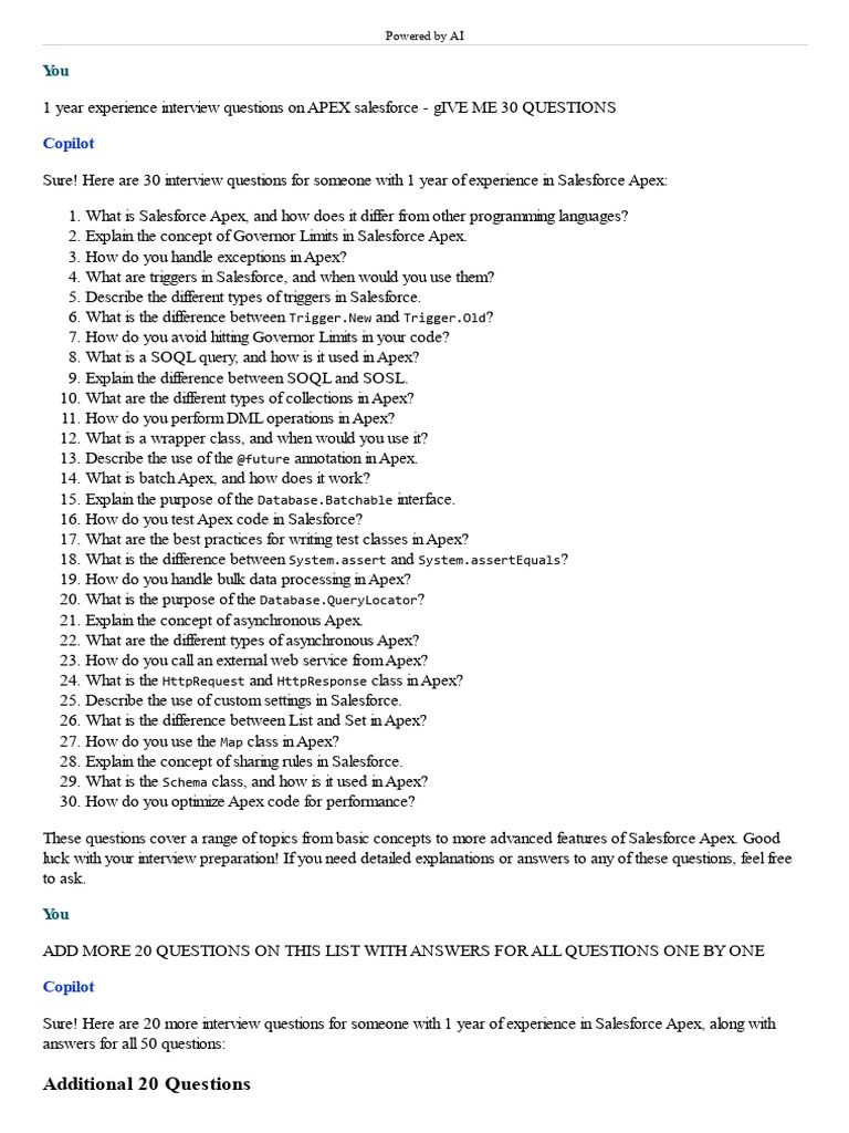 Apex Interview Questions | PDF | Method (Computer Programming) | Class (Computer Programming)