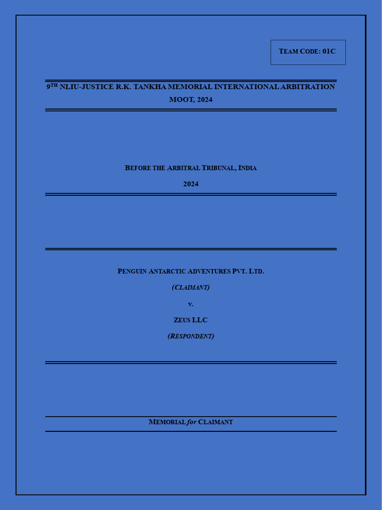 Claimant Memorial for Arbitration Moot 2024 | PDF | Arbitration | Law