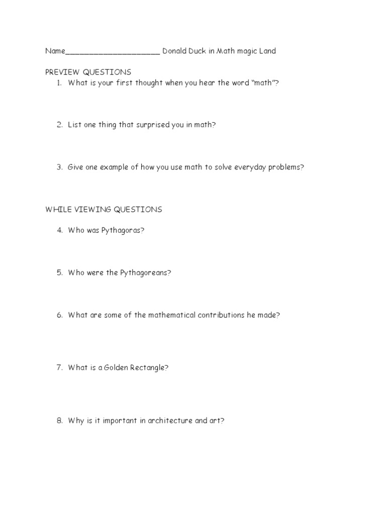 Donald Duck in Mathmagic Land Worksheet | PDF | Teaching Mathematics ...