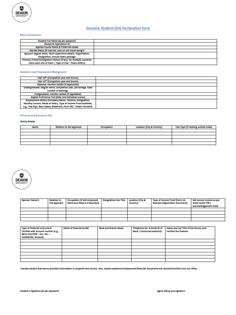 Deakin University GS Declaration Form | PDF