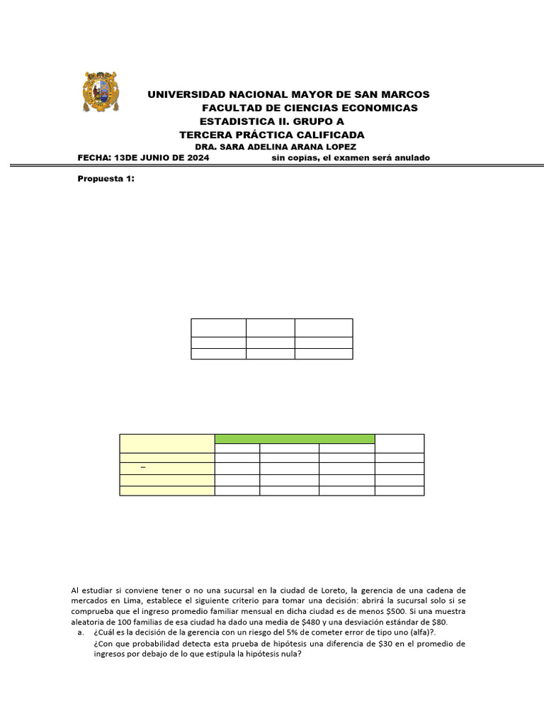 PC3 A Estadistica Ii (Jueves 10 - 12) | PDF