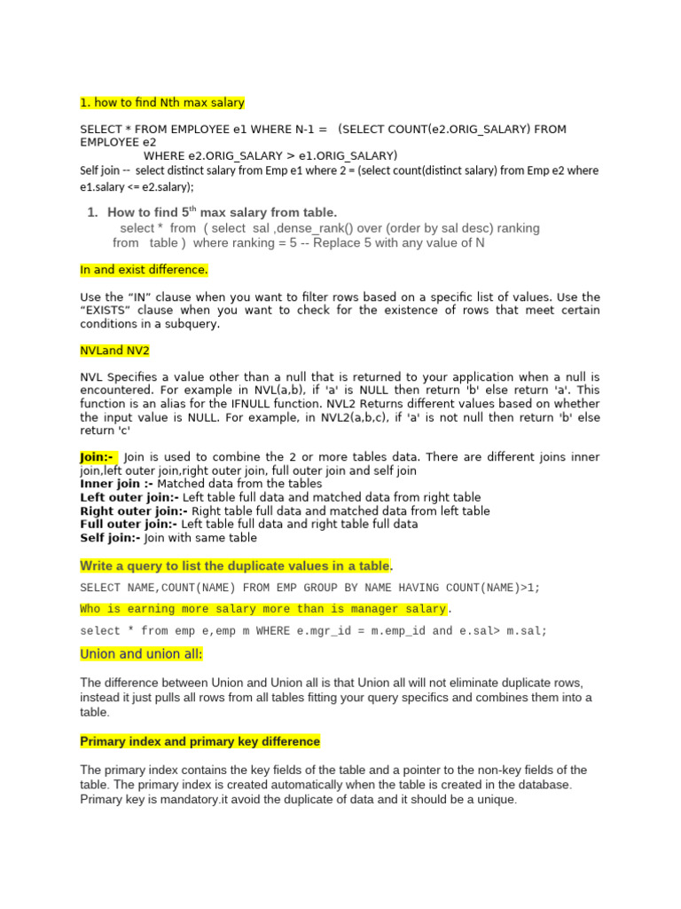 DataStage SQL Questions Final | PDF