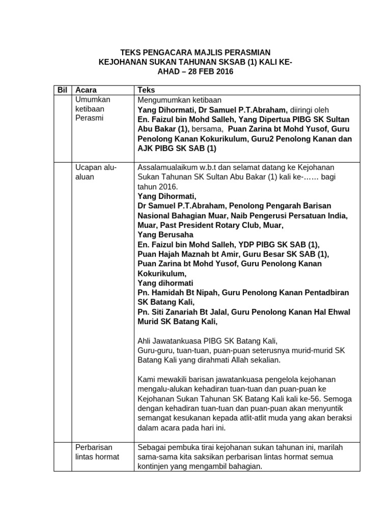 Teks Pengacara Majlis Perasmian | PDF