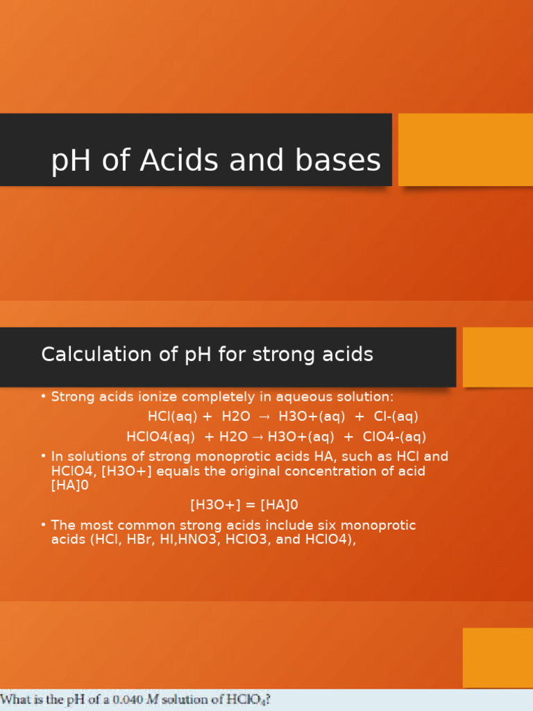 pH Calculation for Acids and Bases | PDF | Acid | Ph