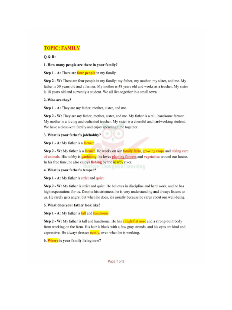 Family Samples Questions & Answers | PDF