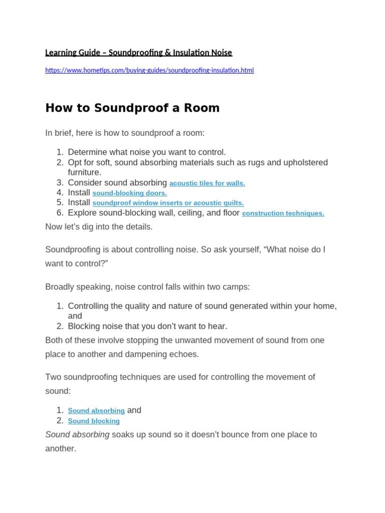 Learning Guide - Soundproofing & Insulation Noise | PDF