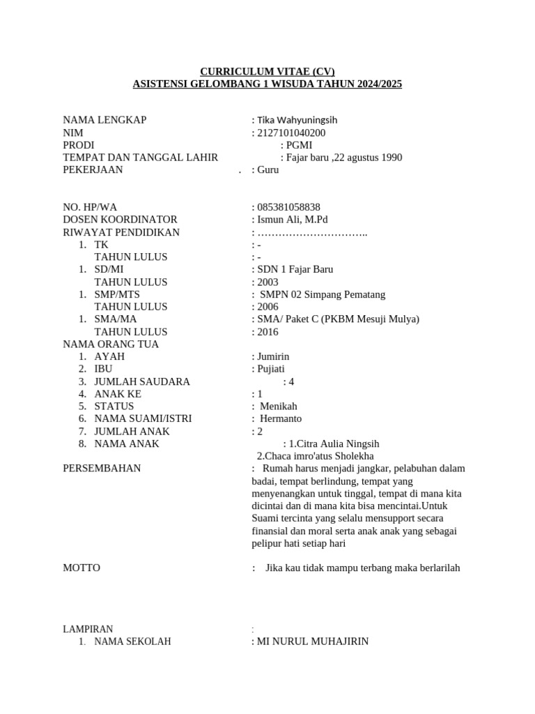 CV Tika Wahyuningsih | PDF