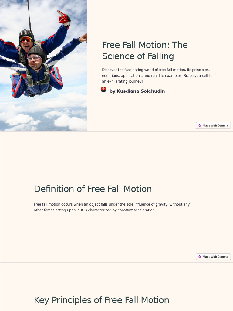 Free Fall Motion The Science of Falling | PDF