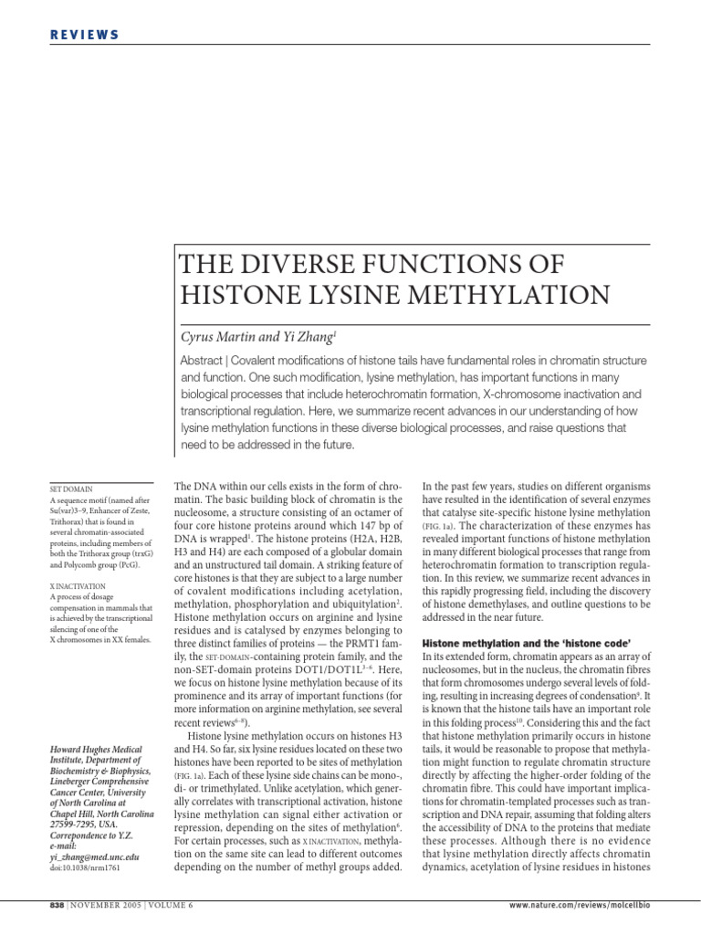 The Diverse Functions of Histone Lysine Methylation | PDF
