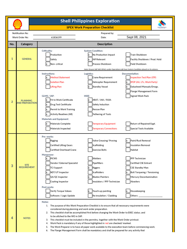 Work Preparation Checklist - POB - POS Requirement | PDF