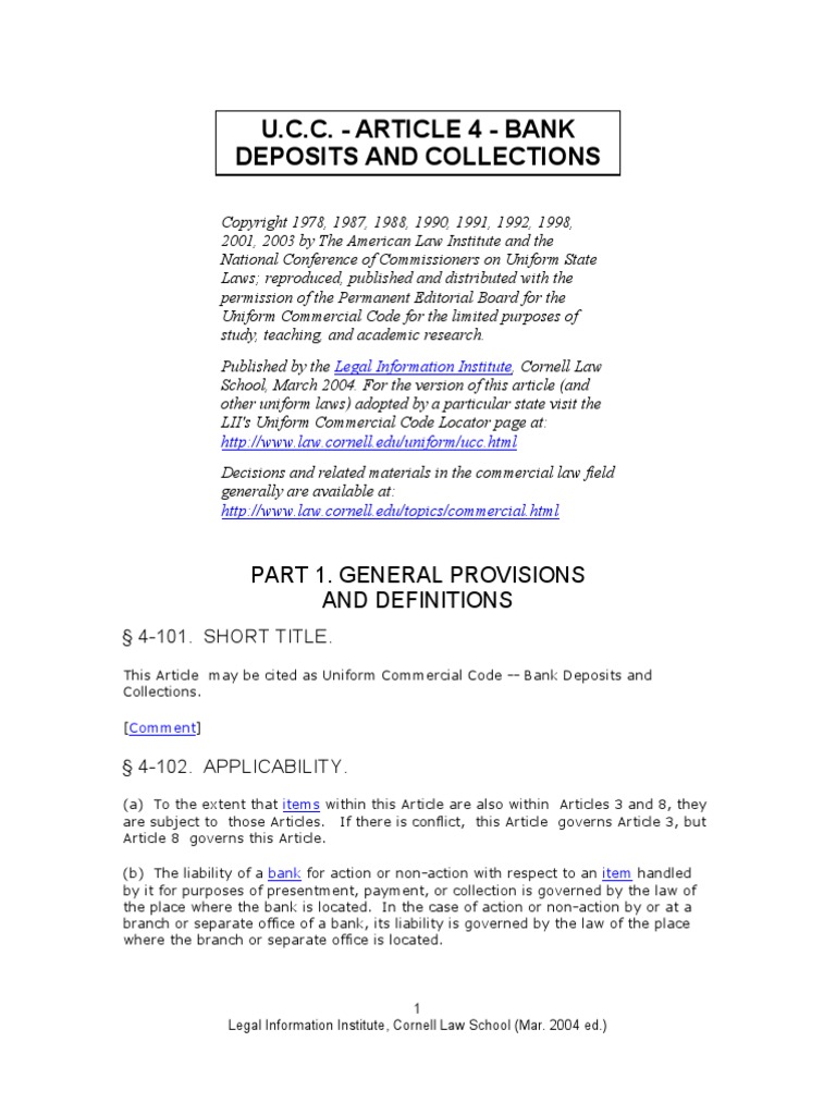 Ucc 4 | PDF | Uniform Commercial Code | Cheque