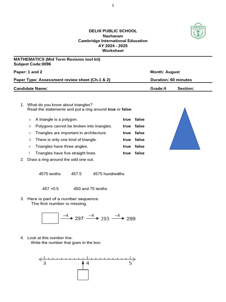 Grade4 Revision Worksheet (ch-1,2) | PDF