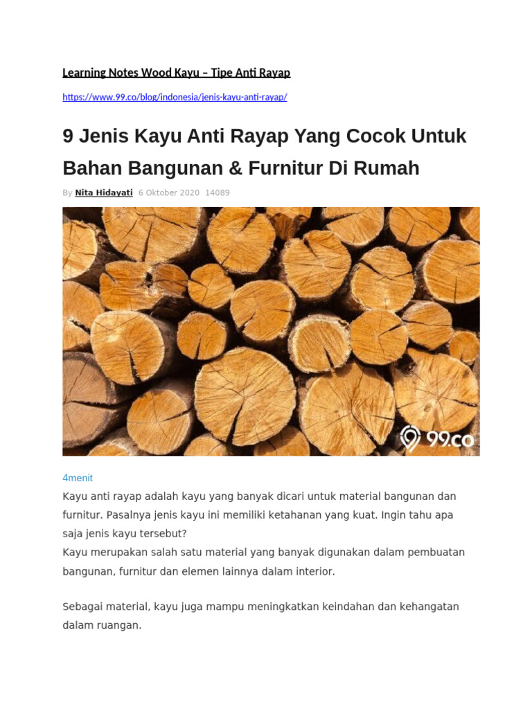 Learning Notes Wood Kayu - Tipe Anti Rayap | PDF