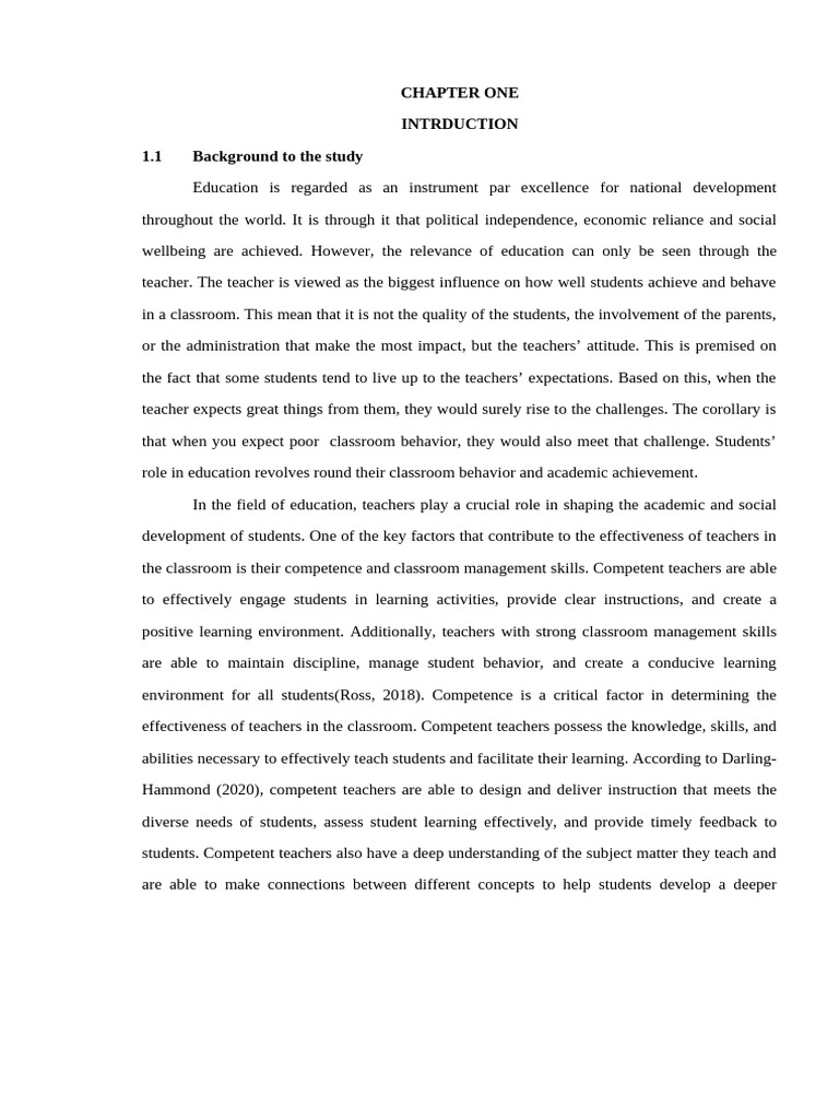 Abanyam David Osang Project 2024 | PDF | Teachers | Classroom Management